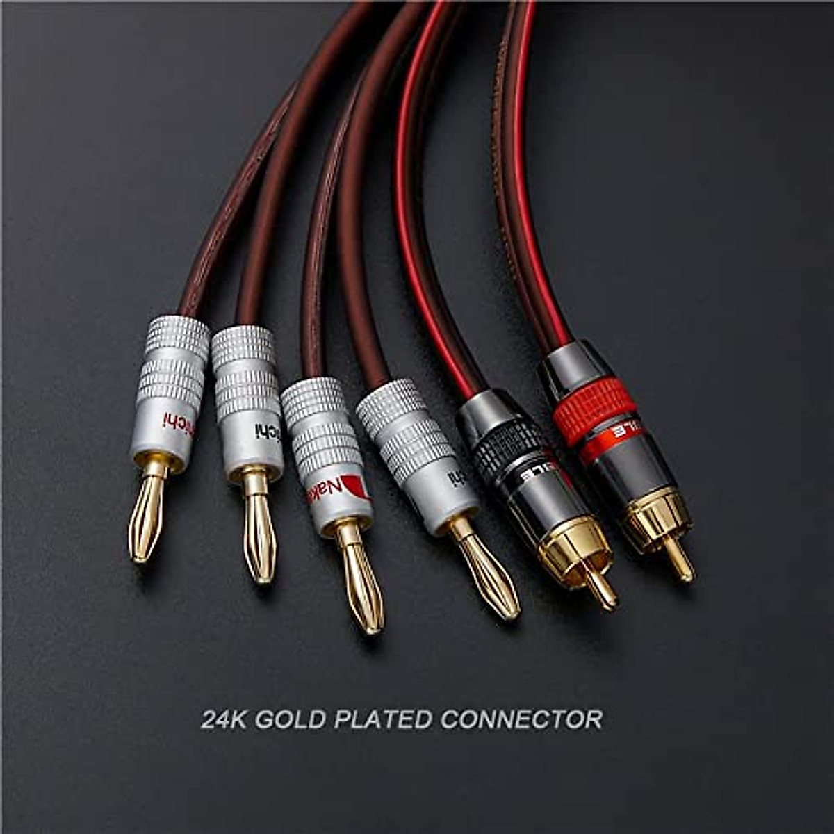 JORZOR Audiophile Hi-Fi 14 Gauge OFC Speaker Cable with RCA Male (Black & Red) to 2 Bananas Plugs, 2 pack/1pair, (1M(3.3FT), 1 Pair(RCA to 2 Banana))