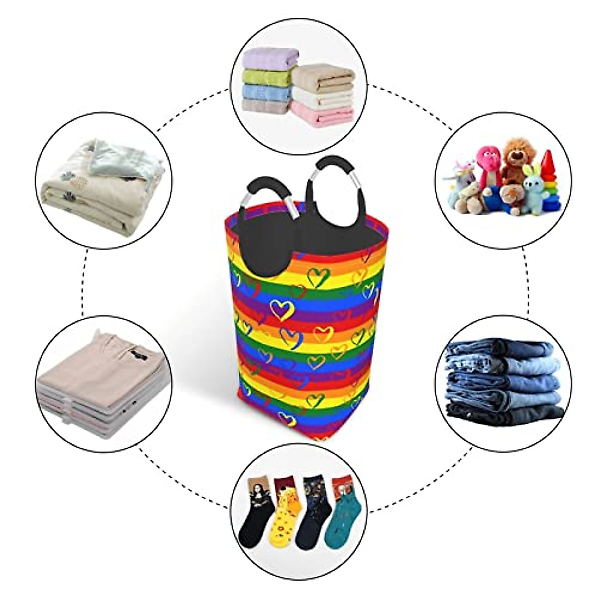 Rainbow Foldable Laundry Hamper Collapsible Laundry Baskets with Handles Large Laundry Bag Dirty Clothes Hamper Organizer Laundry Bin