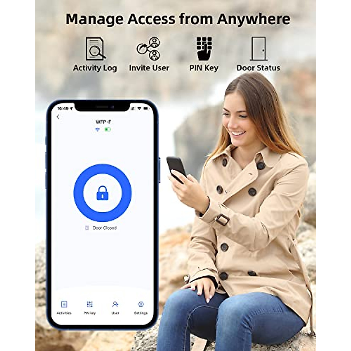 Revolo Fingerprint Smart Lock, 5-in-1 WiFi Door Lock WFP-F, Keyless Entry for Front Door with Remote App Control, 0.3S Unlock, Alexa Google Enable, Built-in Wi-Fi, ANSI Grade 2, IP65 - Black