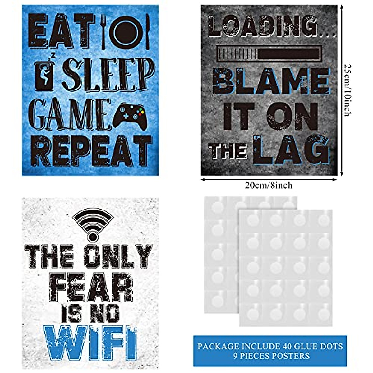 DRBLUEB 9 Pieces Video Game Themed Wall Art Print Poster, Game Themed Art Sign Print Room Wall Decoration Gift for Boys Bedroom Game Room Decorations Playroom Birthday Party Decor, No Frames 8” X 10”