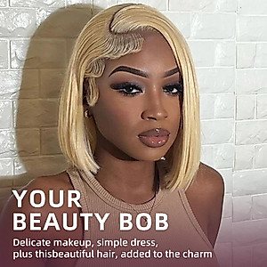 SUPERLOOK Blonde Bob Wig Human Hair 613 Lace Front Wig Human Hair 13X4 lace Front Bob Wig Human Hair Pre Plucked With Baby Hair 210% Density 613 Short Bob Wigs Human Hair for Women 10inch