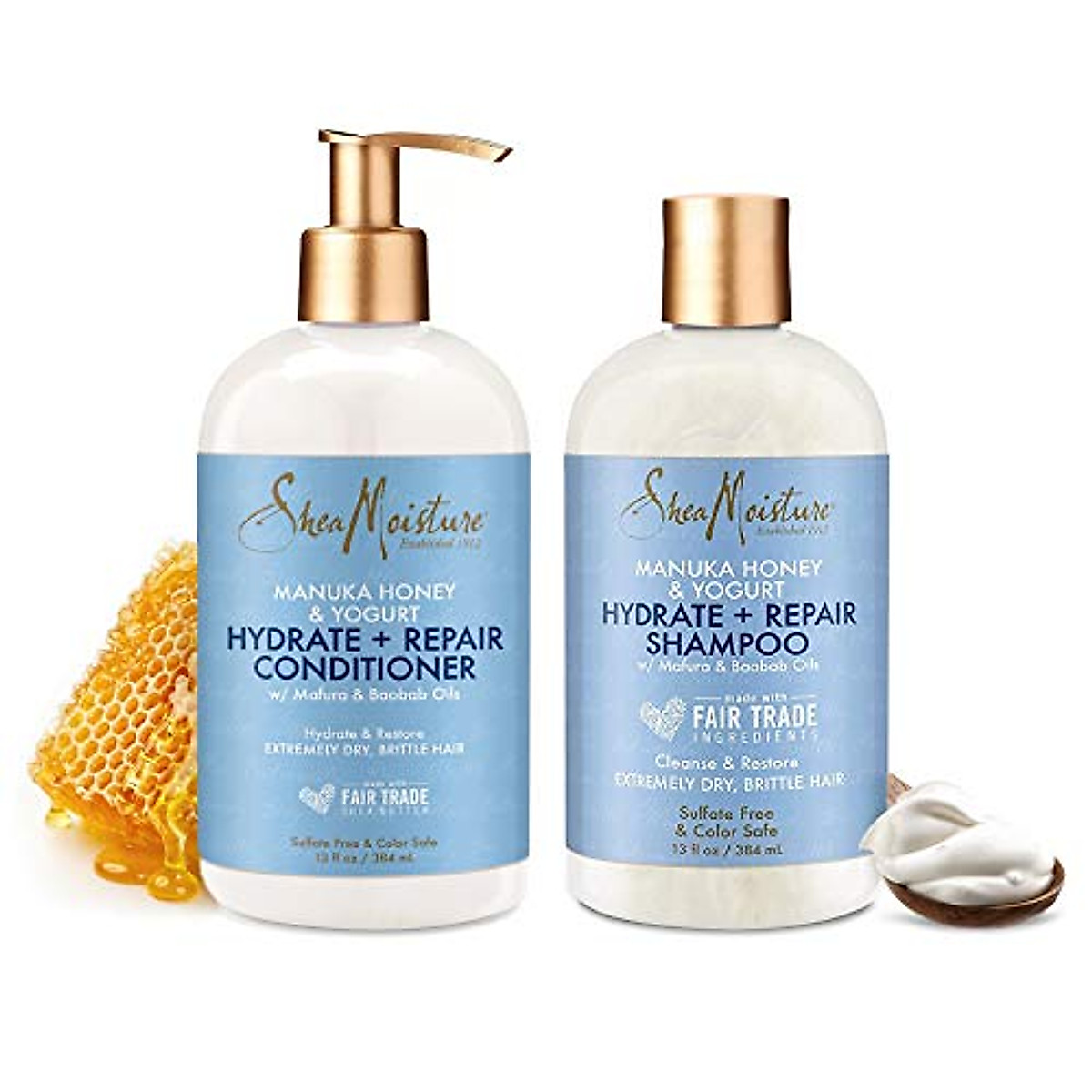 SheaMoisture Hydrate & Repair conditioner For Damaged Hair Manuka Honey & Yogurt Shea Butter Shampoo and Conditioner 13oz