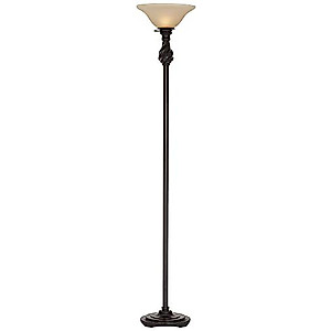 Regency Hill Traditional Torchiere Floor Lamp 70" Tall Hand Applied Black Bronze Swirl Font Amber Glass Shade Standing Pole Light for Living Room Reading House Bedroom Home Office Decor