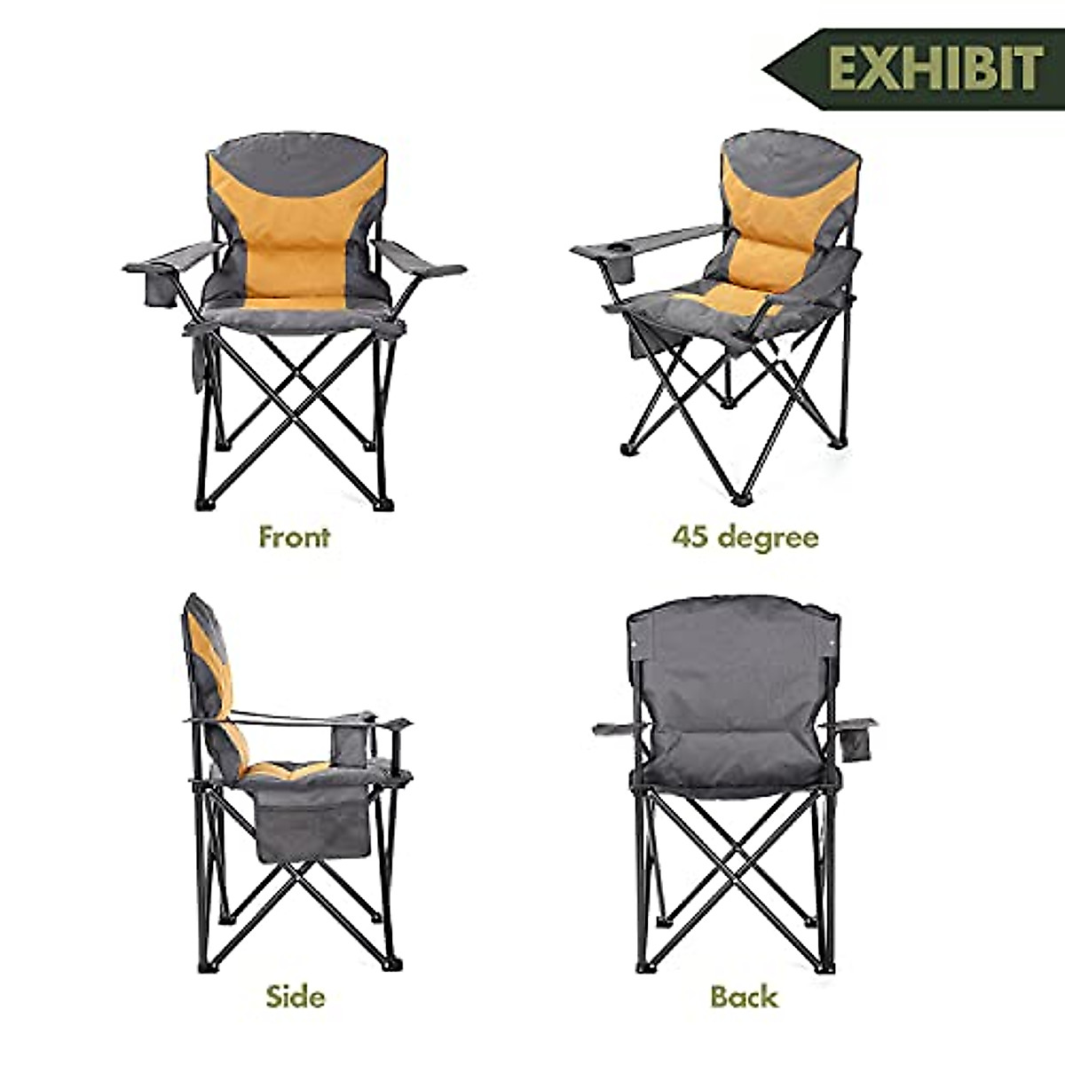 ARROWHEAD OUTDOOR Portable Folding Camping Quad Chair w/Added Ultra-Comfortable Padding, Cup-Holder, Heavy-Duty Carrying Bag, Padded Armrests, Supports up to 330lbs, USA-Based Support (Tan & Gray)