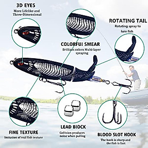 HENGJIA Topwater Fishing Lures for Bass Fishing with Storage Box, Floating Popper Fishing Lure for Bass Catfish Pike Perch, Floating Pencil Bass Bait with Rotating Tail Freshwater or Saltwater