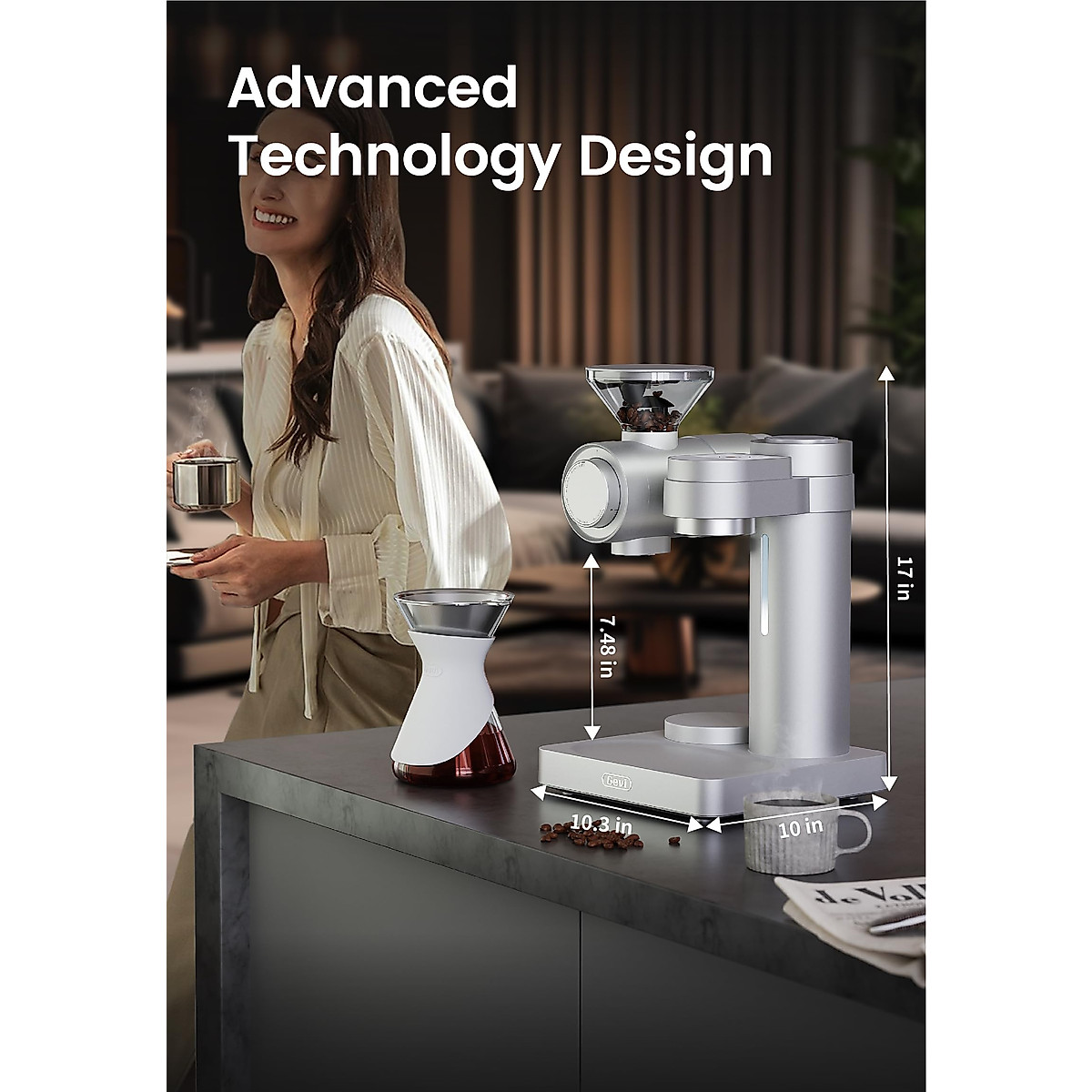 Gevi Professional Barista Coffee Machine | Smart Pour-over Drip Coffee Maker | Programmable Brew & Spin Speed | 51 Precise Grind Settings | Custom Recipes | Fast Heating Brewer for Home and Commercial