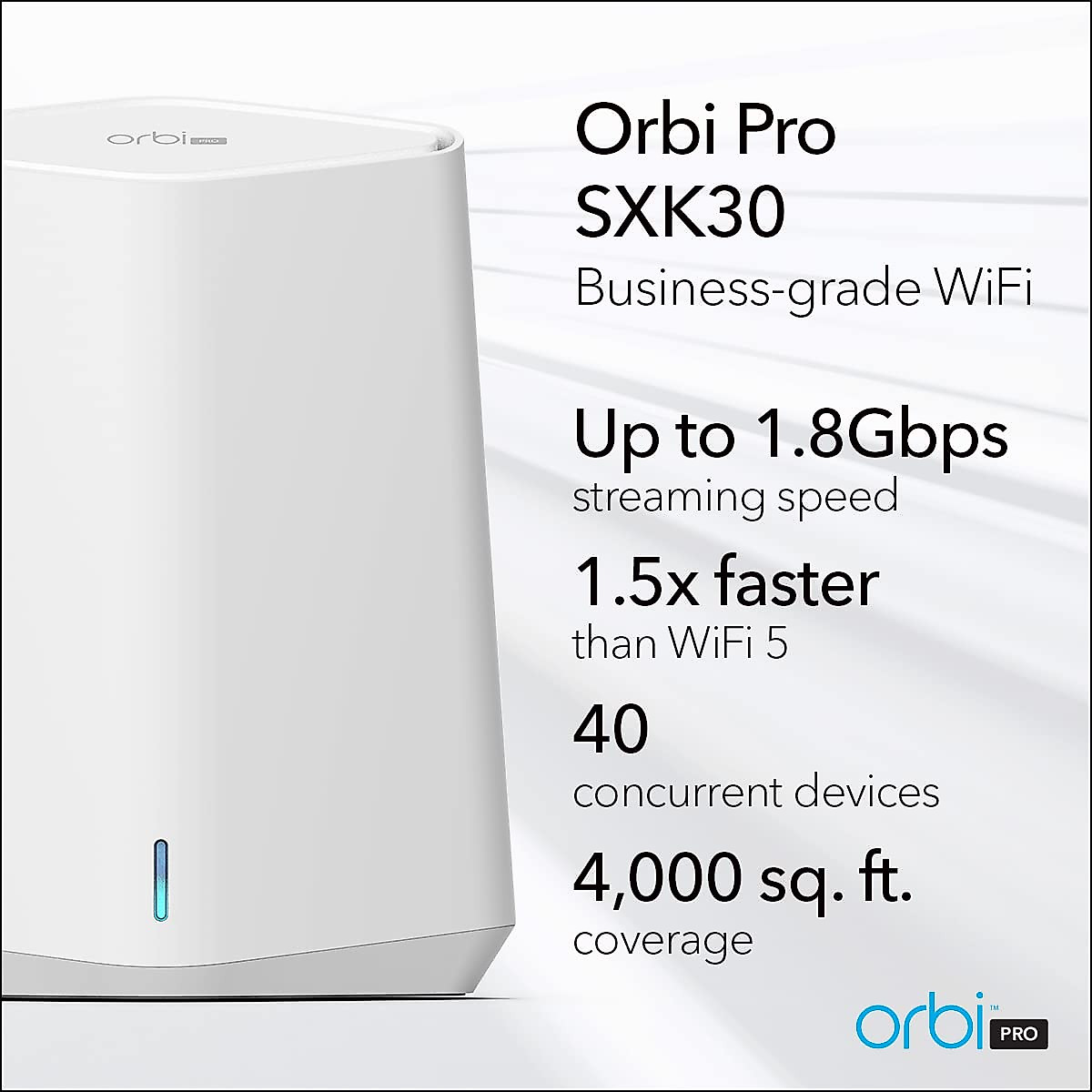 NETGEAR Orbi Pro WiFi 6 Mini Mesh System (SXK30) | Router with 1 Satellite Extender for Business or Home | VLAN, QoS | Coverage up to 4,000 sq. ft., 40 Devices | AX1800 802.11 AX (up to 1.8Gbps)