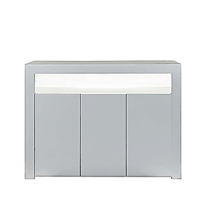 KNAMOTL Sideboard Storage Cabinet with LED Light, Modern Kitchen Unit Cupboard, Buffet Wooden Storage Display Cabinet, Wooden Storage Display Cabinet TV Stand with 3 Doors (Gray)