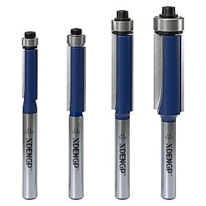 XDENGP 4Pcs Flush Trim Router Bits Set 1/4 Inch Shank, Bottom Bearing Flush Cut Trim Router Bit for Woodworking, Cutting Diameter: 1/4", 5/16", 3/8", 1/2"