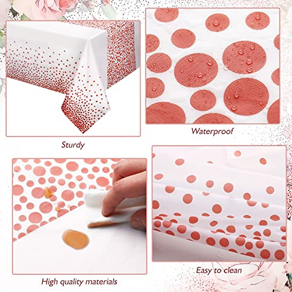 2 Pcs Pink Rose Gold Happy Birthday Backdrop, Floral Banner ,Plastic Tablecloth Table Cover for Photoshoot for Girls Women Party Supplies