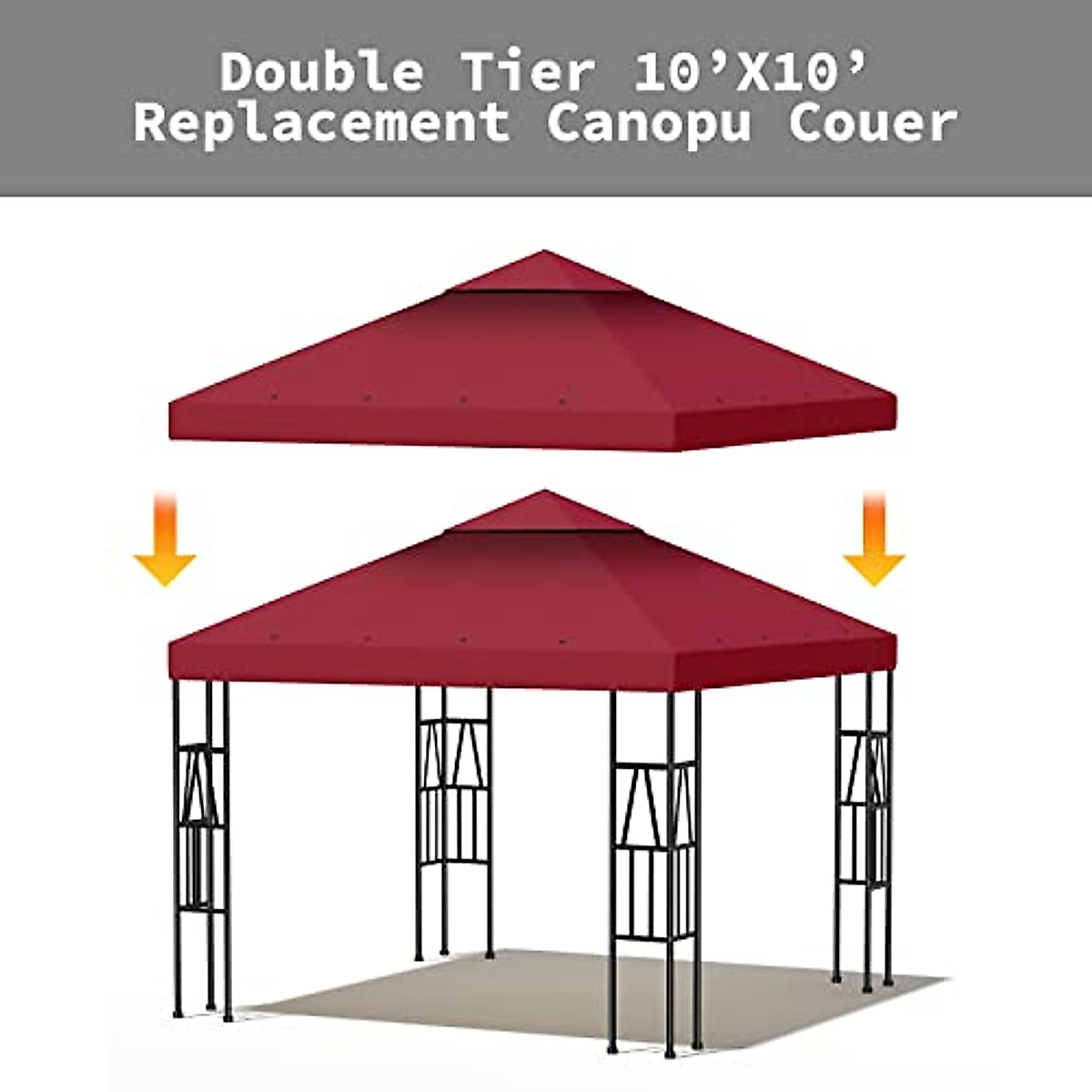 FOLAWO 10' X 10' Gazebo Replacement Canopy Double Tier Gazebo Covers for Yard Patio Garden Canopy Sunshade (Red)