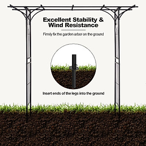 Tangkula 6.7 Ft Garden Arbor, Metal Arch with Trellis for Climbing Plants Outdoor, Decoration Outdoor Garden Archway with Gate for Vines, Flowers, Wedding, Bridal Party, Ceremony