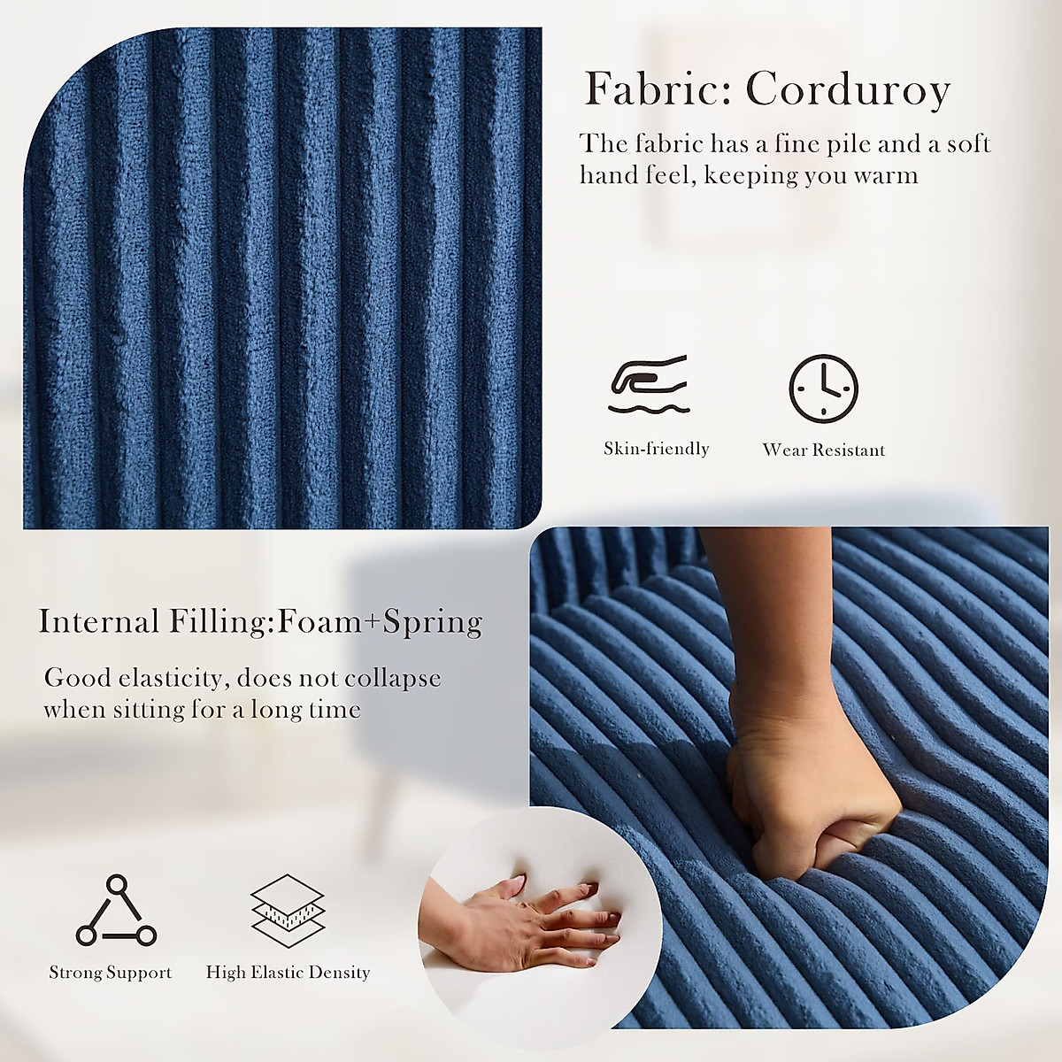 Aoiy & Wifon 50.8" W 2-Seat Small Loveseat Sofa, Comfy Upholstered Loveseat Couch for Small Spaces with Wooden Legs, Corduroy, Navy