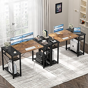 Ecoprsio 55 Inch Computer Desk, Large Office Desk with 4 Storage Shelves, 55'' Study Writing Table with CPU Stand, Sturdy PC Desk for Home Office, Bedroom, Gaming Room, Rustic and Black