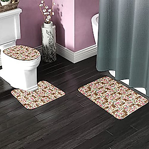 Cute Cocker Spaniel Dog Flower Floral 3D Print Bath Mat for Bathroom Rugs Sets 3 Piece，U-Shaped Contour Shower Mat Non Slip Absorbent ,Flannel Fabric Toilet Lid Cover Washable ,Doormat Antiskid Pad