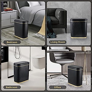 SYNCVIBE Bathroom Small Trash Can 2 Gallon Black Sensor Garbage Can with Lid, Plastic Automatic Trash Bin, Slim Motion Sensor Trash Can, Waterproof Smart Waste Bin for Living Room, Office, Bedroom