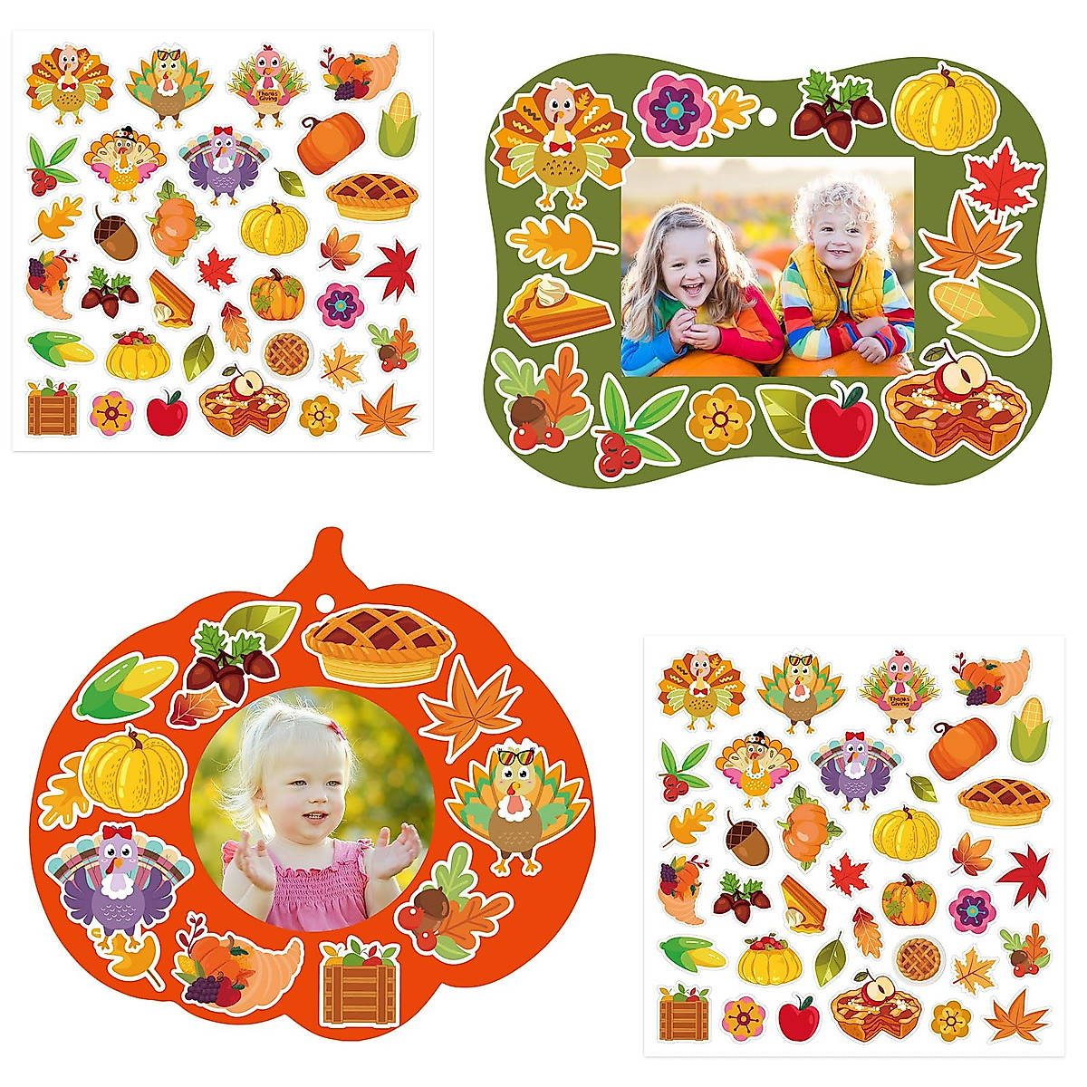 WorldBazaar Thanksgiving Photo Frame Craft Kits for Kids 12 Sets Fall Picture Frame Craft Kits Autumn Seasonal Decoration Party Activity