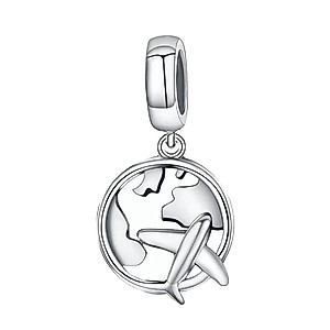 ABAOLA Airplane Dangle Charm 925 Sterling Silver Travel Beads Plane Charm fit Women Bracelets （Threaded hole）