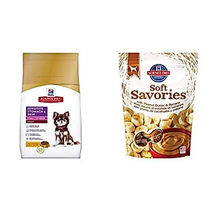 Hill'S Science Diet Sensitive Stomach & Skin Dog Food (15 Pound Bag) And Hill'S Science Diet Soft Savories With Peanut Butter & Banana Dog Treats (8 Ounce Bag)