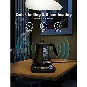 Elechelf Electric Gooseneck Kettle, 0.8L Pour-Over Coffee Kettle, Variable Temperature Control Tea Kettle, Auto Shut off & Boil-Dry Protection, 1000W Stainless Steel Electric Kettle