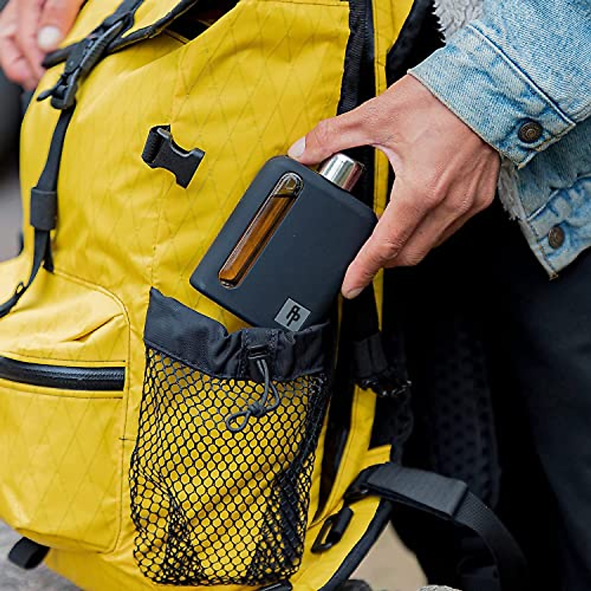 Ragproper Modern Glass Hip Flask - Glass Flask Bottle with Caps for Liquor & Spirits, Durable Liquor Glass Flask with Cork Lids, Pour Funnel, Black Silicone Flask Sleeve, Single Shot 100ml