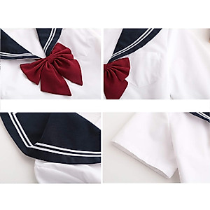 OrFilam school girl outfit kawaii Cute maid outfit Girl JK Uniform Suit, Sailor's Suit. Japanese Student Suit. (Short Sleeves, XS)