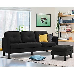JOVNO Convertible Sectional Sofa Couch, Modern L-Shaped Couch 3-Seat Sofa, Reversible Sectional for Living Room, Apartment and Small Space (Black)