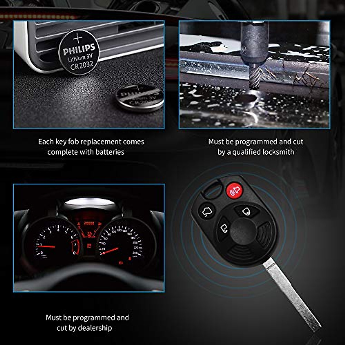 Tyranway Keyless Entry Key Fob Fit for Ford Escape/C-Max/Focus/Transit/Transit Connect/Fiesta (OUCD6000022) 4-Btn