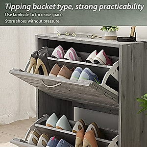 FUFU&GAGA Shoe Cabinet with 2 Flip Drawers for Entryway, Modern, Freestanding Rack Storage Organizer (22.4”W x 9.4”D x 29.5”H) (Light Grey)
