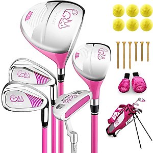 Junior Complete Golf Club Set 20 Piece Right Hand for Girls Kids Children, Includes Oversize Driver, 5# Hybrid,7# & SW# Irons,Free Putter, Stand Bag, PU Golf Balls and Wooden Golf Tees, Right Hand