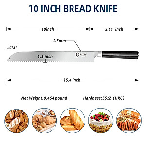 RITSU Bread Knife 10 Inch Serrated Knife, Professional Serrated Bread Knife, German High Carbon Steel Bread Slicer with Ergonomic Handle for Homemade Bread Slicing