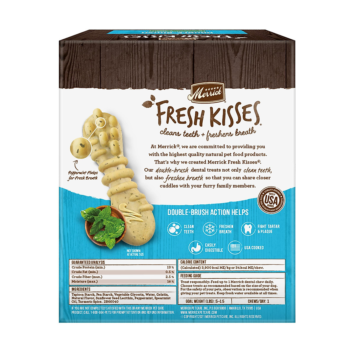 Merrick Fresh Kisses Natural Dental Chews Toothbrush Treat Shape Infused With Real Mint For Tiny Dogs 5-15 Lbs - 78 ct. Box