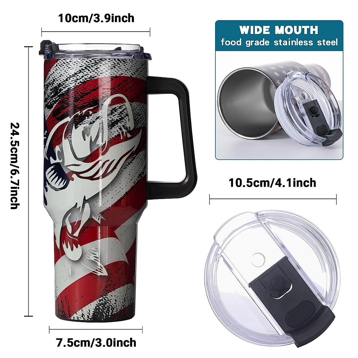 Gome 40oz Fishing Tumbler – American Flag Insulated Stainless Steel Cup with Handle, Lid & Straw, Birthday Gifts for Men, Fishing Gifts for Dad,Gift for Fishermen