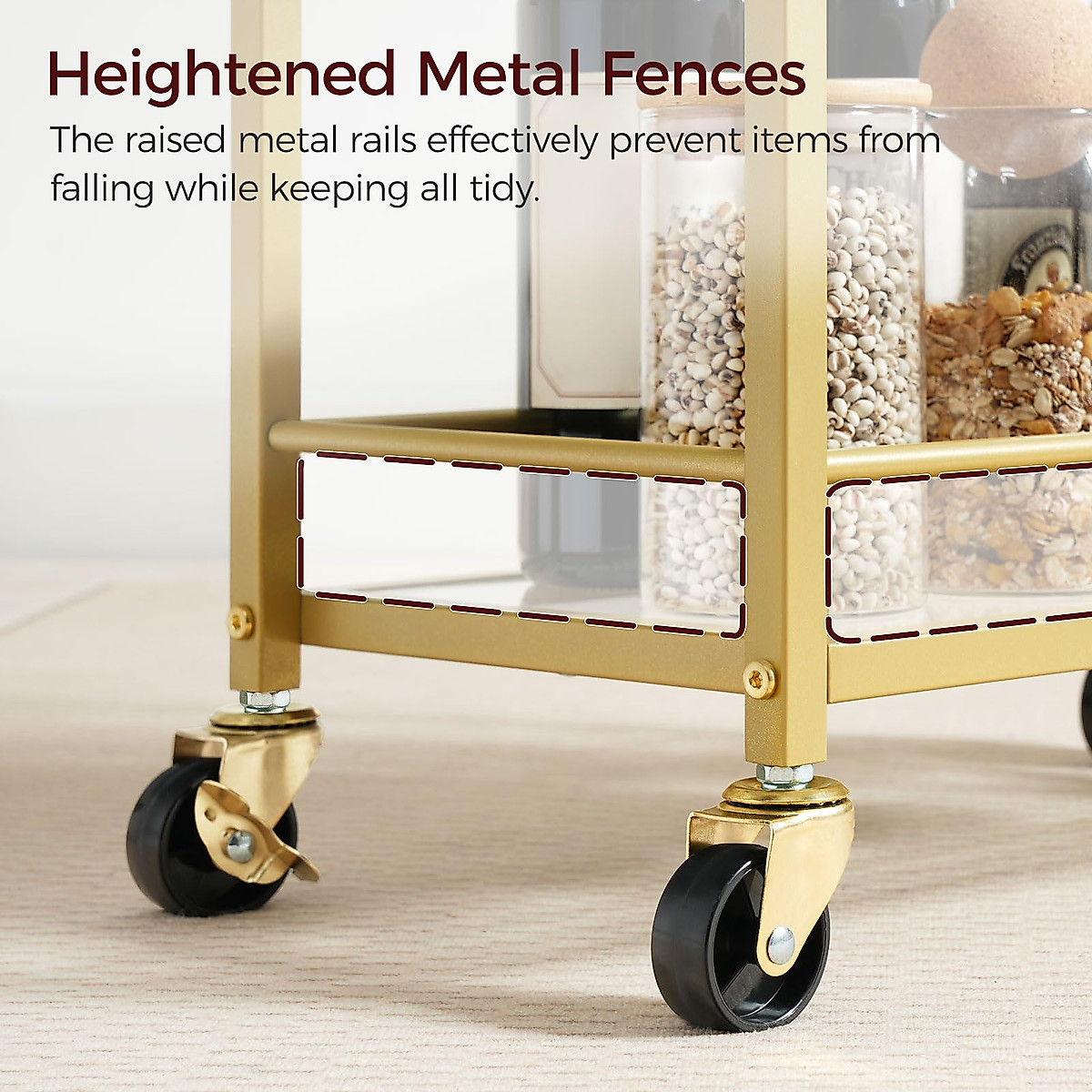 MAHANCRIS Bar Cart for The Home, Home Bar Serving Cart, Gold Bar Cart with 3-Tier Glass Shelf, Wine Holders, Glass Holder, Mini Bar Cart for Small Space, Kitchen, Dining Room, Gold RCJ40B01