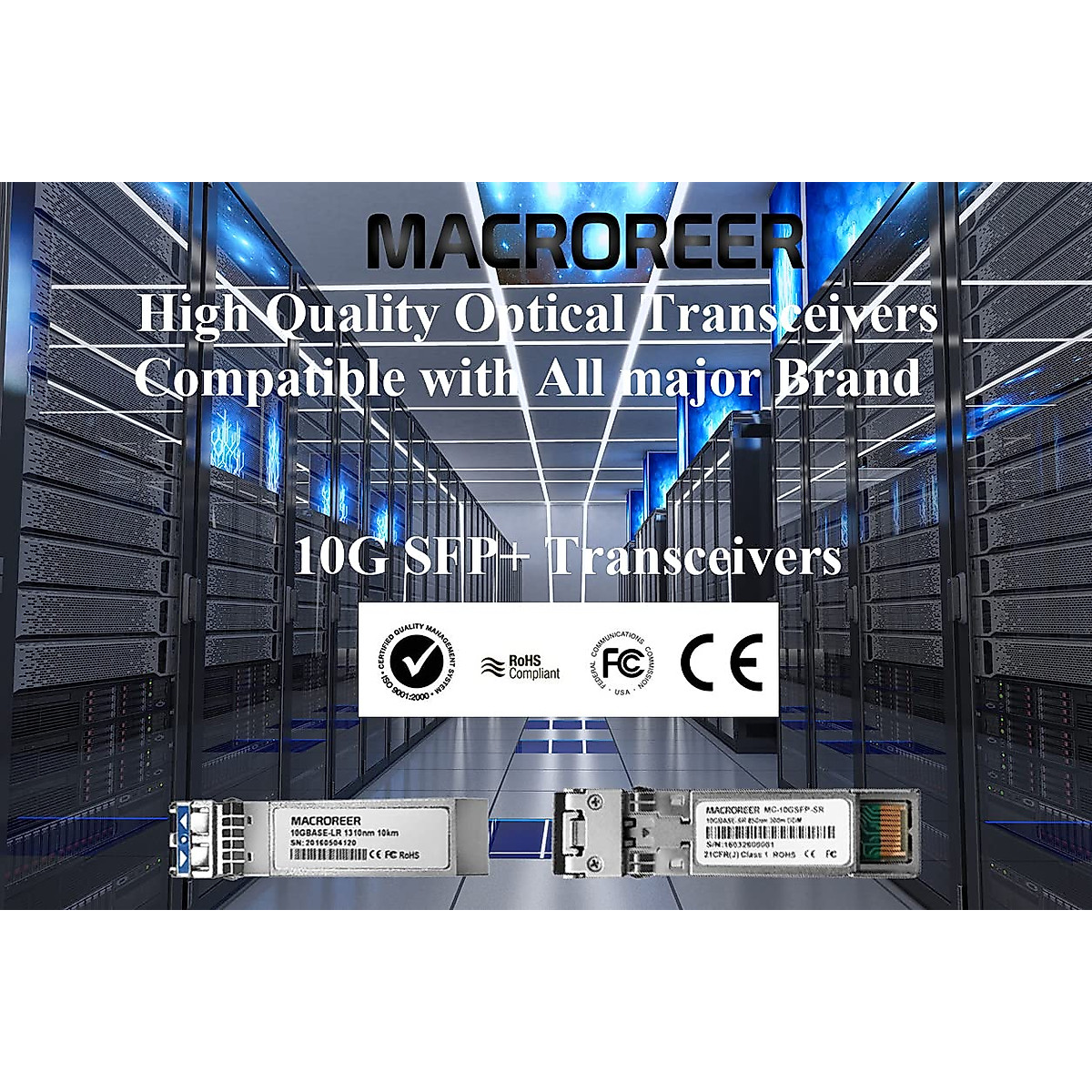 Macroreer 10GBase-LR SFP+ LC Transceiver, 10G Single-Mode Module for Brocade 10G-SFPP-LR Transceiver 1310nm 10km SFP+ 10 GBPS LR Optical SFP Module