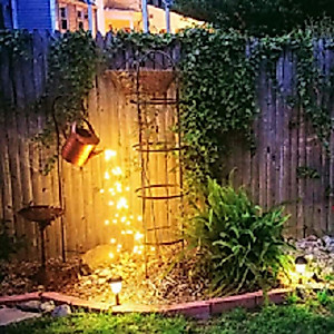 Watering can with Lights,Solar Star Shower Light with Stake Firefly Bunch Lights Fairy Copper Wire Waterproof String Lights, Solar Lanterns Outdoor Waterproof,Outdoor Garden Metal Decor Lights