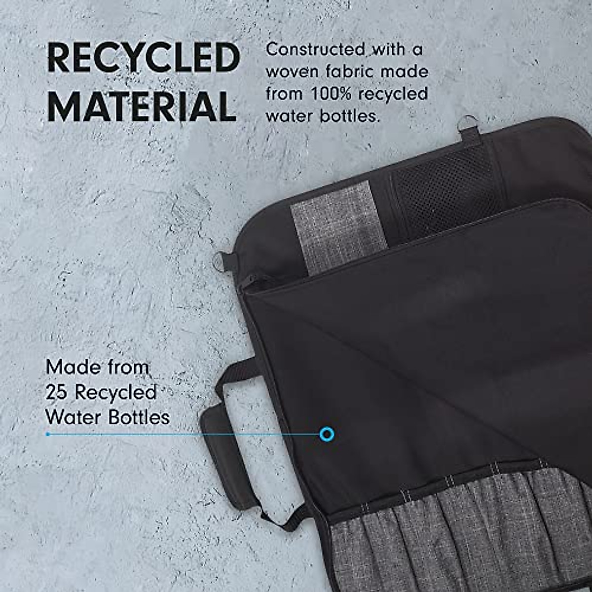 Messermeister Preservation 8-Pocket Knife Luggage, Black - 8 Elasticized, Reinforced Pockets for Culinary Tools - Holds Up to 18” Knife - Made From 100% Recycled Water Bottles