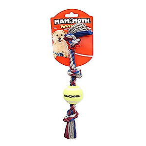 Mammoth Flossy Chews Color 3 Knot Tug w/Mini Tennis Ball – Premium Cotton-Poly Tug Toy for Dogs – Interactive – Rope Dog Toy for Small Dogs - Mini 11”