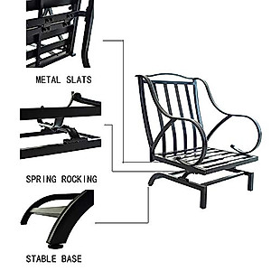 Top Space Rocking Motion Patio Chair Outdoor Deep Seating Club Chair Metal Furniture Set with Soft Cushion Sturdy Metal Frame Furniture for Garden Yard Lawn Poolside (1PCS, Grey)