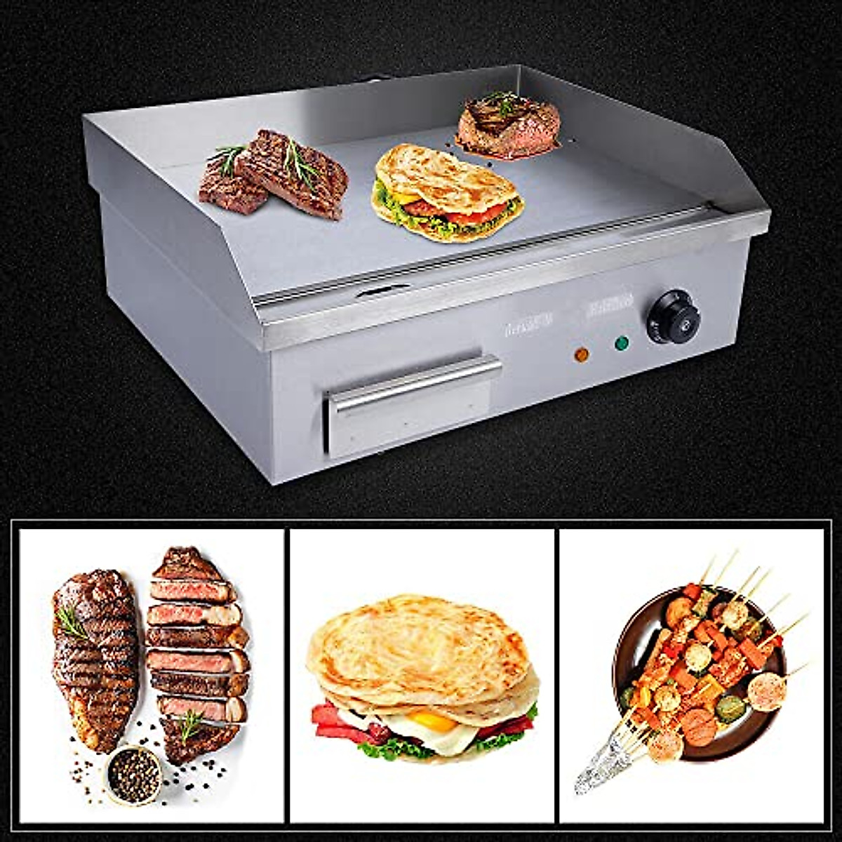 3000W Commercial Griddle,22"x14”Electric Griddles Grill,Commercial Flat Top Griddle Countertop Griddle Hot Plate BBQ Kitchen Stainless Steel Restaurant Grill Griddle Temperature Control 50°F-300°F