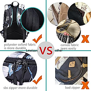 Lmeison Black Floral Backpack with Lunch Box, Cute School Bag for Teen Girls Waterproof, Flower Laptop Backpack for Middle School High School College, Kids Bookbag Set Women Casual Daypack for Travel