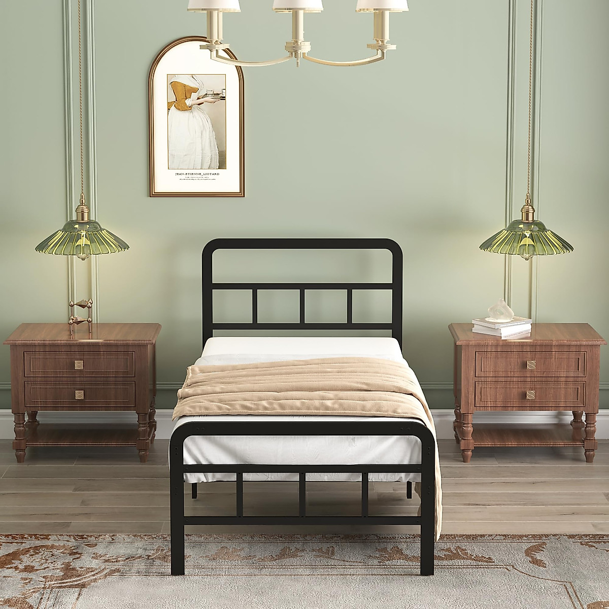 Richwanone 14 inch Twin Bed Frame with Headboard and Footboard, Metal Bed Frame with Steel Slat Support, No Box Spring Needed, Easy Assembly, Black