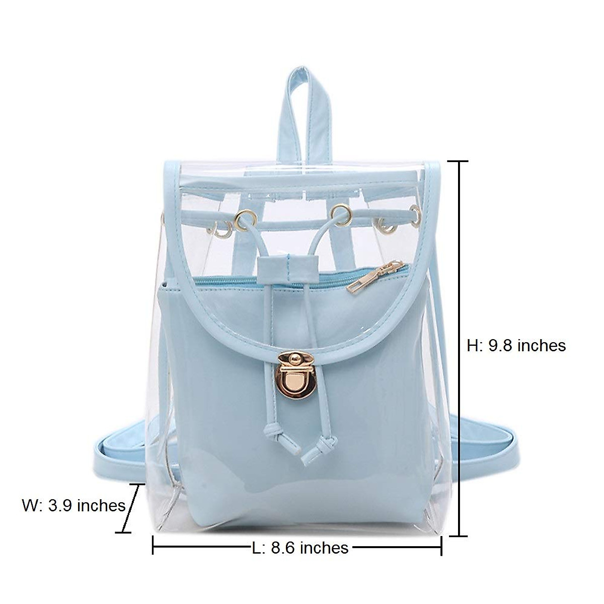 Mini Clear Backpack with Removable Pouch Transparent PVC Shoulder Bag Handbag, Blue, Small