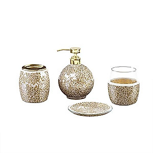 Madison Park Mosaic Bathroom Accessories Set , 4 Piece Bath Accessory Sets With Silver Soap Dispenser , Toothbrush Holder , Tumbler And Ring Tray