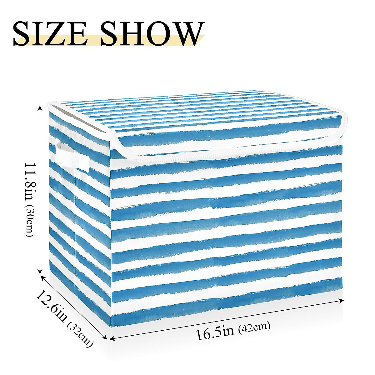 Gredecor Blue-white Stripes Large Storage Basket Bins with Lid Storage Boxes Organizer with Handle 16.5"x12.6"x11.8" Collapsible Storage Cube for Toys Bedroom Nursery Home
