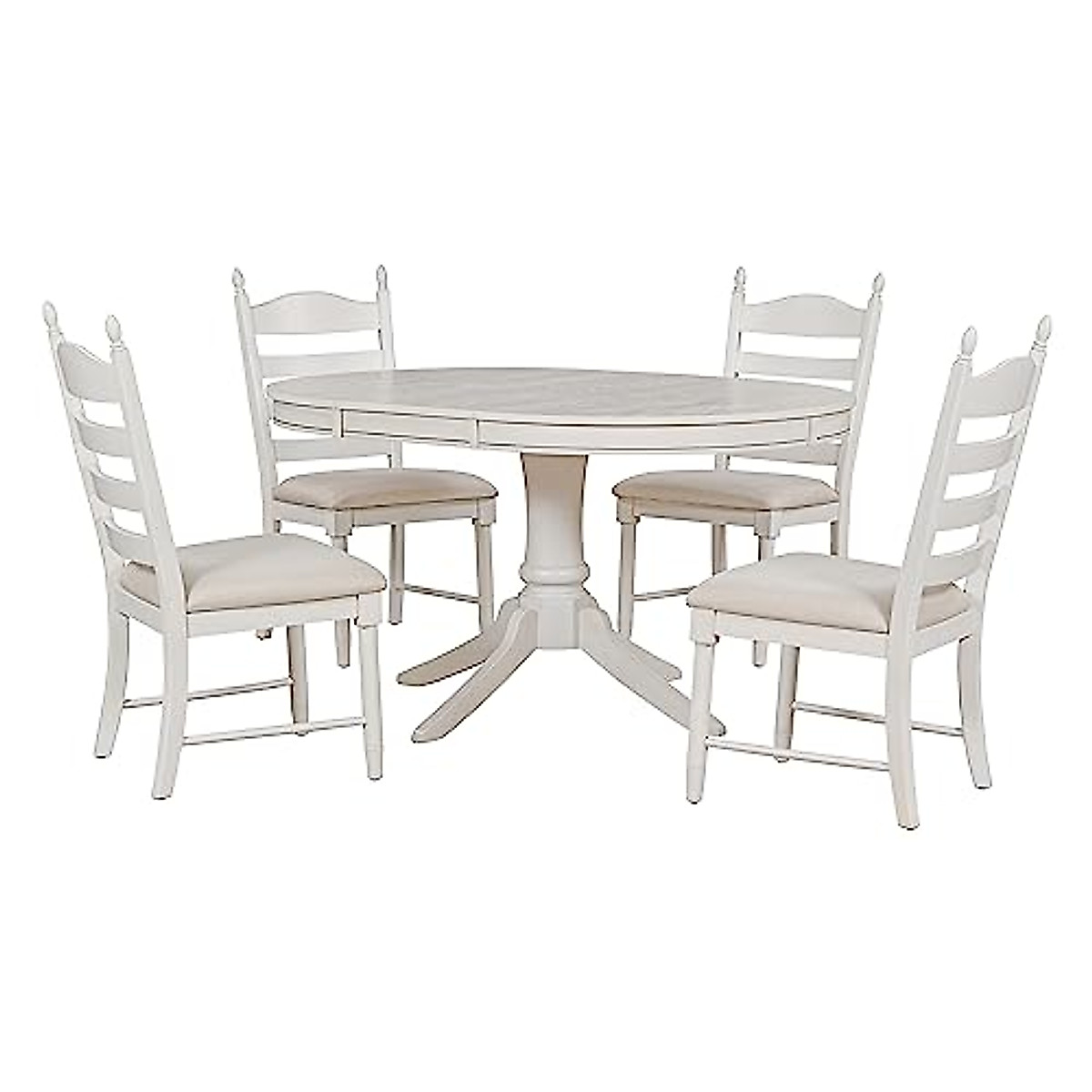 KoiHome 5-Piece Retro Functional 42"-58" Wood Round Extendable 4 Upholstered Chairs, Set of 5, Family Dining Table Set for Restaurant, Kitchen (Antique White)