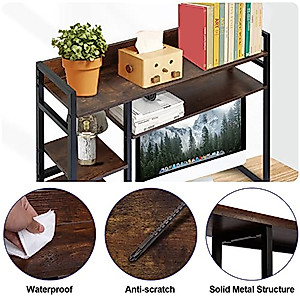 YEIBOOFU Desktop Bookshelf, 2-Tier Multipurpose Wood Bookcase for Computer Desk, Countertop Storage Hutch Display Rack Organizer for Dorm Office Home - Brown