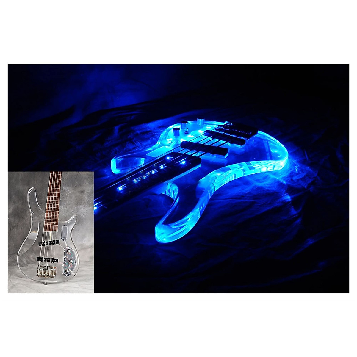 Unfinished Guitar Body Red Sandalwood Fingerboard with LED Lights, Real Shots, Suitable for 2016 New Straight-Through 5-String Acrylic Body Bass Guitar DIY Accessory