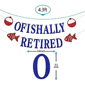 Ofishally Retired Banner with Fish Bobber Decor for Happy Retirement Party Decorations, Fishing Themed Retirement Party Decoration, Gone Fishing Themed Party Decoration Supply Blue Red Glitter.