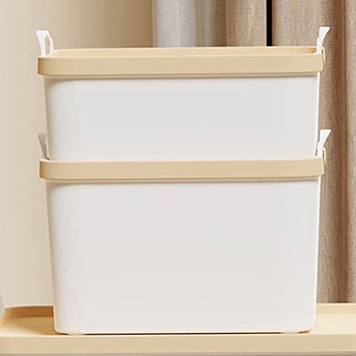 Zerodeko 2pcs Plastic Storage Baskets With Lid Desktop Organizer Bins Stackable Storage Bins Shelves Lidded Container with Handles for Closet Playroom Classroom Office